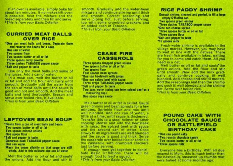 Vietnam C-Ration Cook Book – CherriesWriter – Vietnam War website